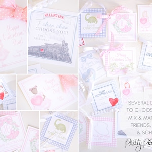 Puppy With Pink Bow and Gingham Heart Balloon Valentine Tag ...