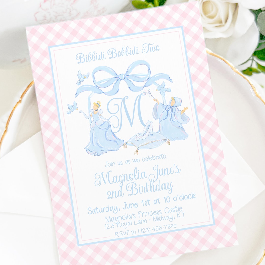 Bibbidi Bobbidi TWO Invitation With Monogram Cinderella Inspired Crest ...