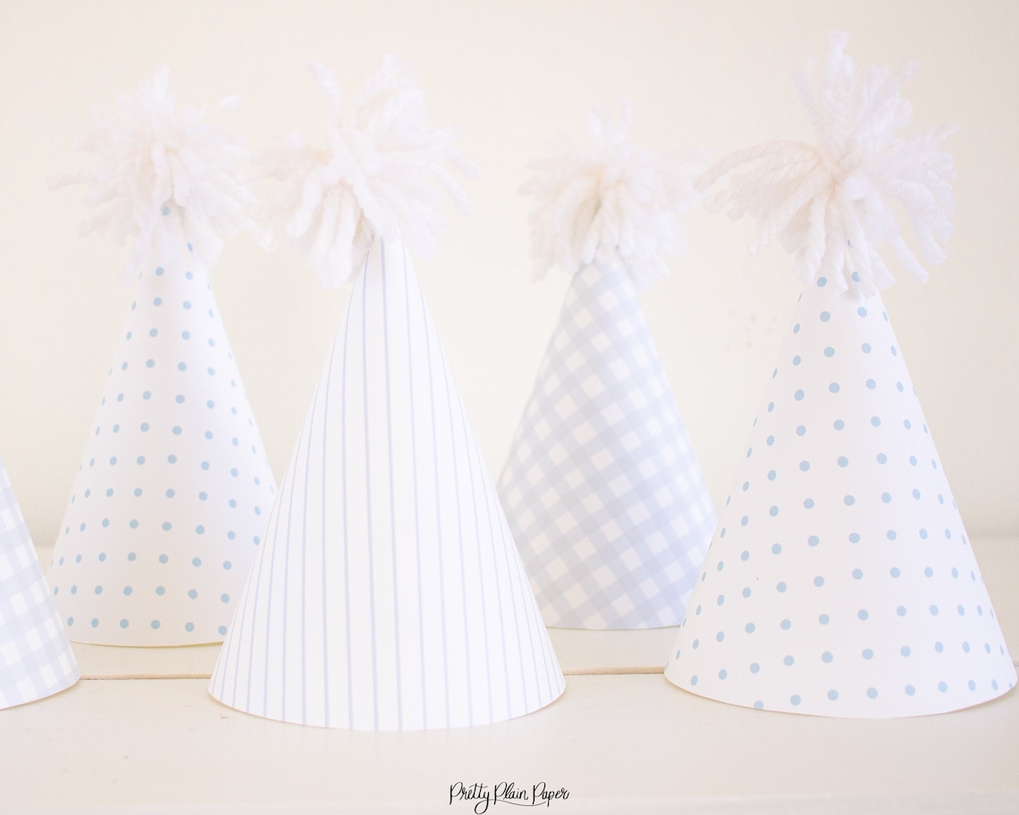 Blue Gingham Party Hat Printable Blue Stripe Party Hat - Etsy