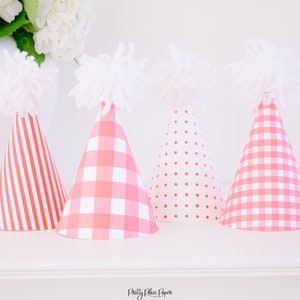 Red Pattern Party Hats | Red Gingham Party Hats | Printable Download ...