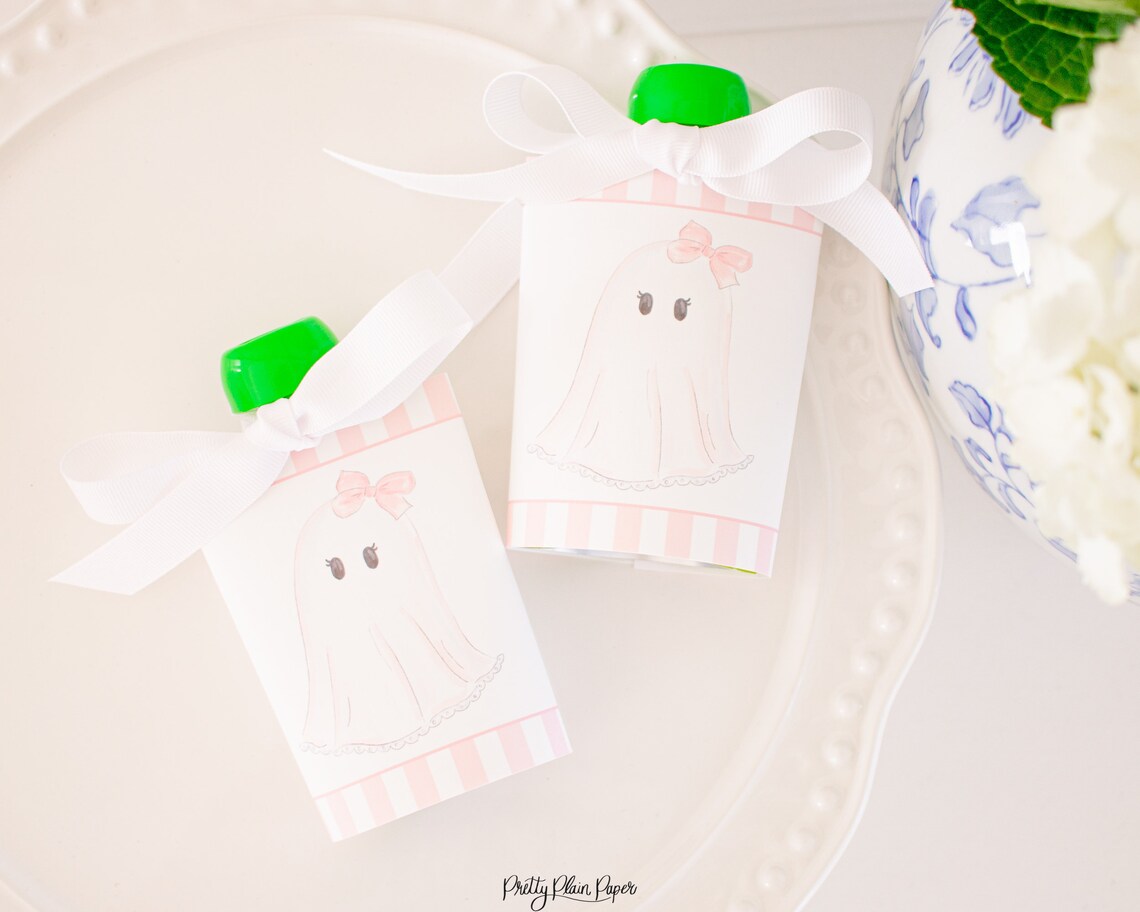 Watercolor Pink Girl Ghost Applesauce Pouch Halloween Printable ...