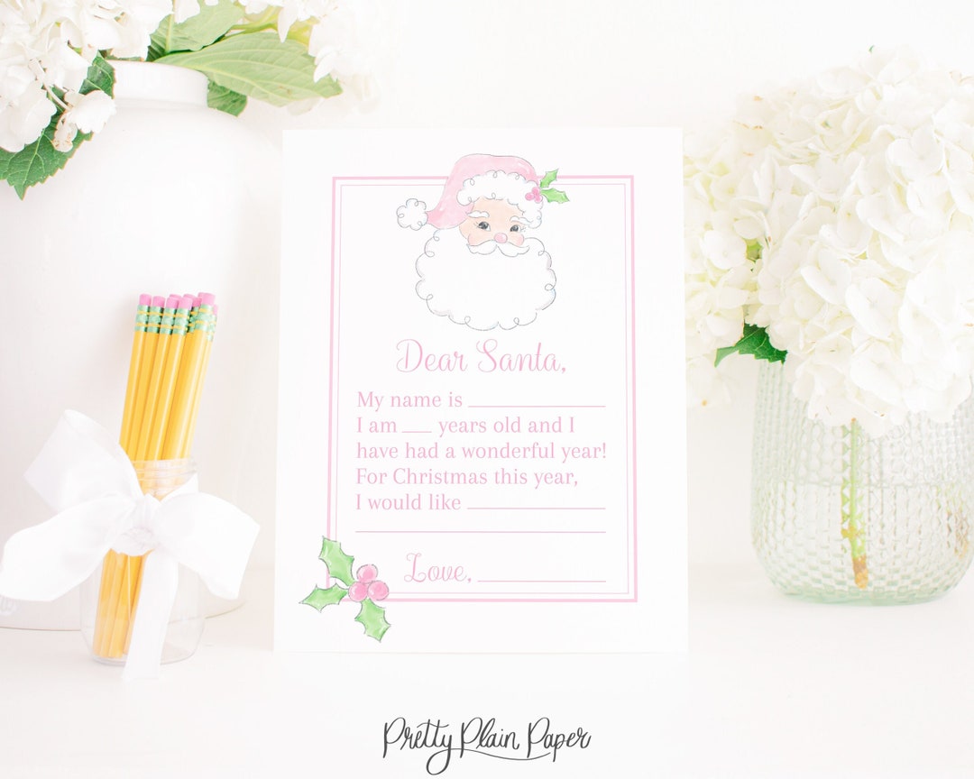 Pink Letter to Santa | 8.5x11 Printable | Watercolor Pink Santa Claus ...