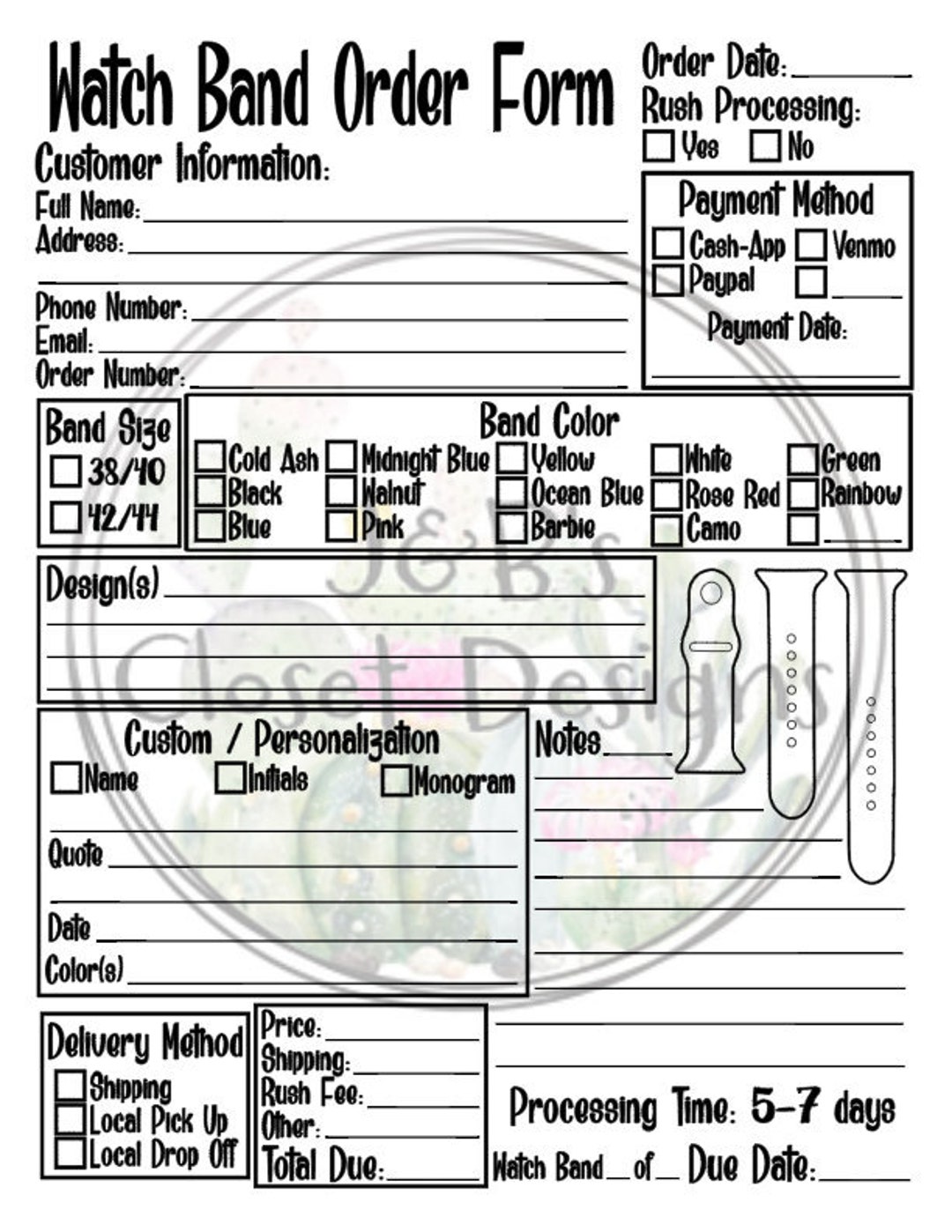 Watch Band Order Form | Svg Png Jpeg Pdf - Etsy