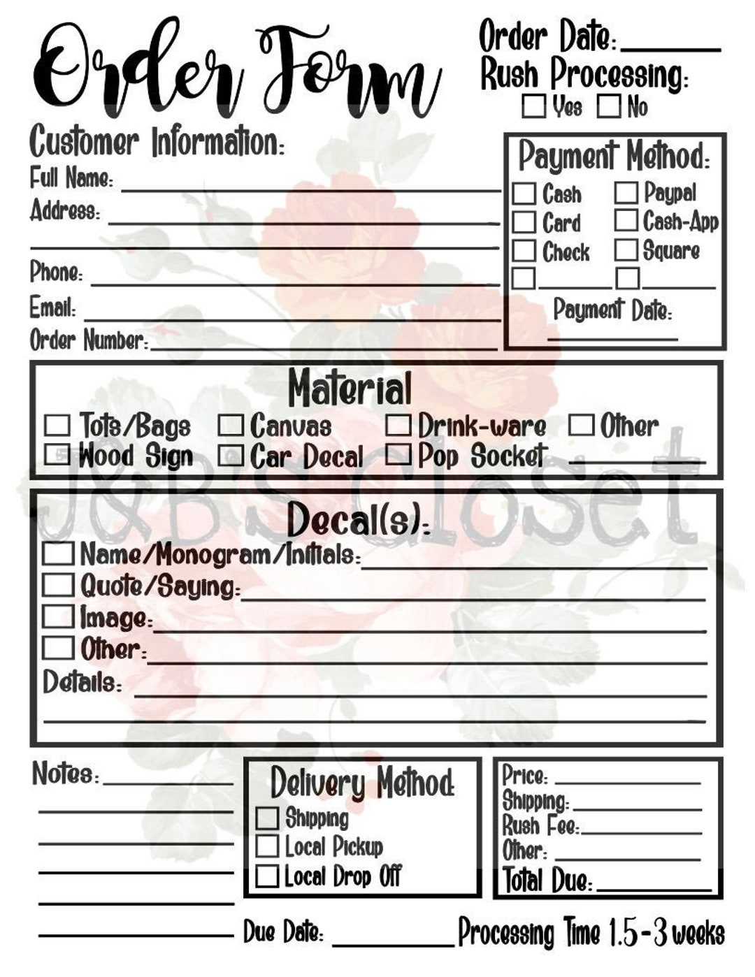 Updated! Universal Order Form *SVG/PNG/JPEG* - Etsy