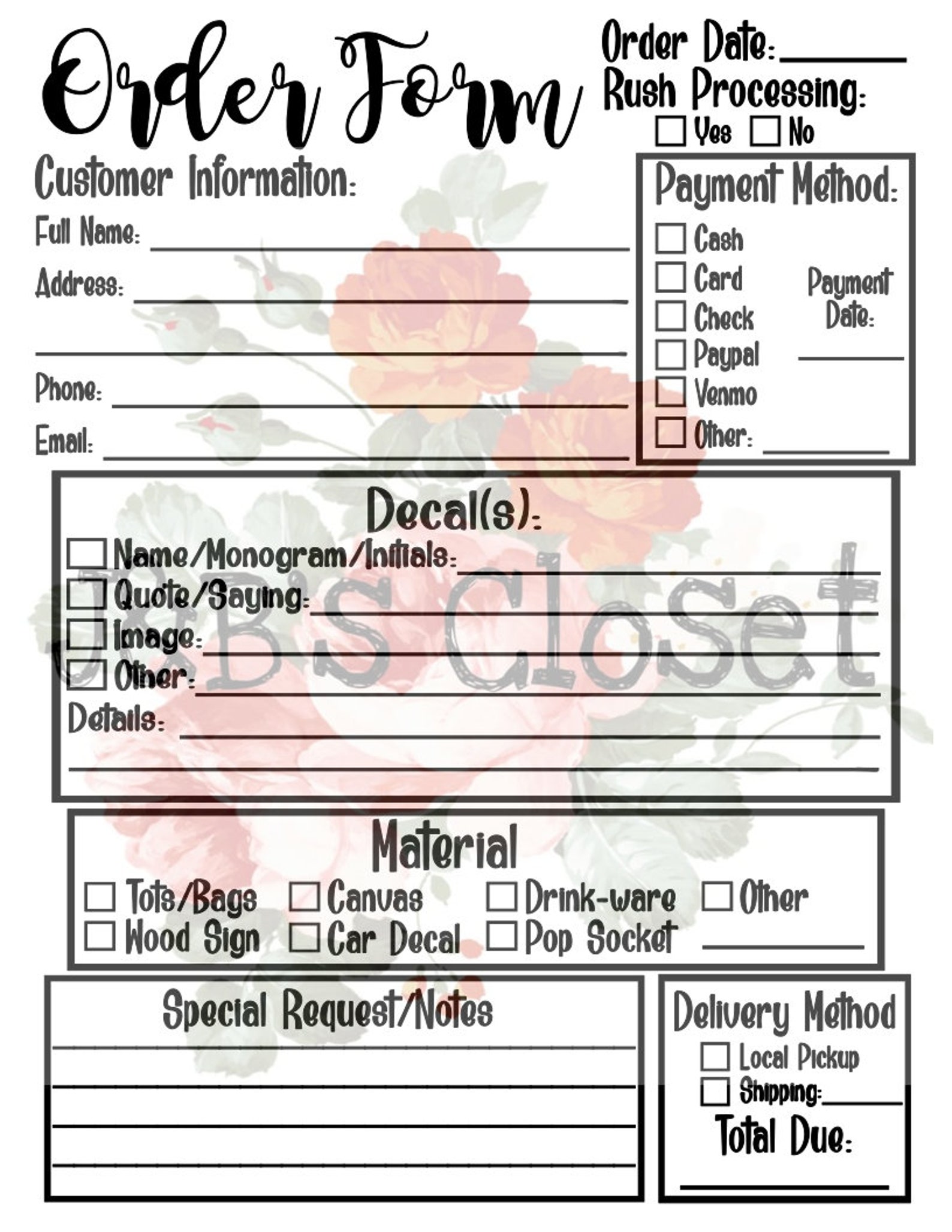 Tumbler T-shirt Universal Order Form Combo Set SVG PNG | Etsy