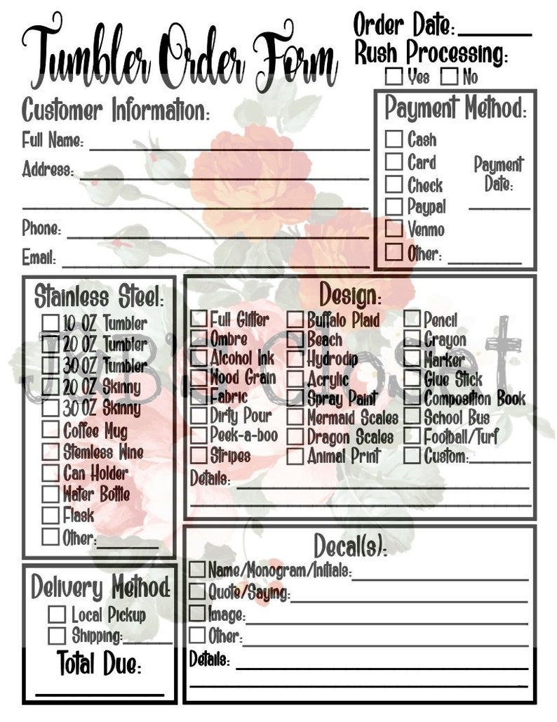 Tumbler T-shirt Universal Order Form Combo Set SVG PNG - Etsy