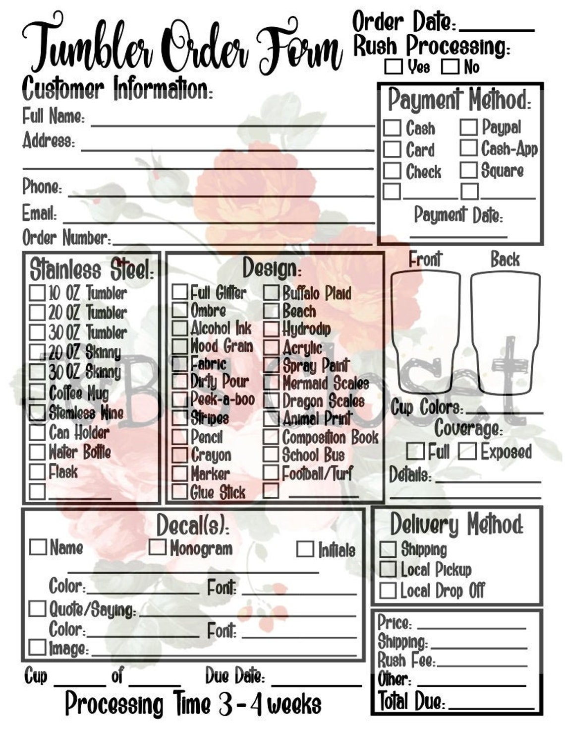 Updated! Tumbler Order Form *SVG/PNG/JPG* - Etsy