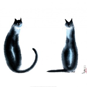 Two Cats Sitting Artist: Cheng Yan - Etsy