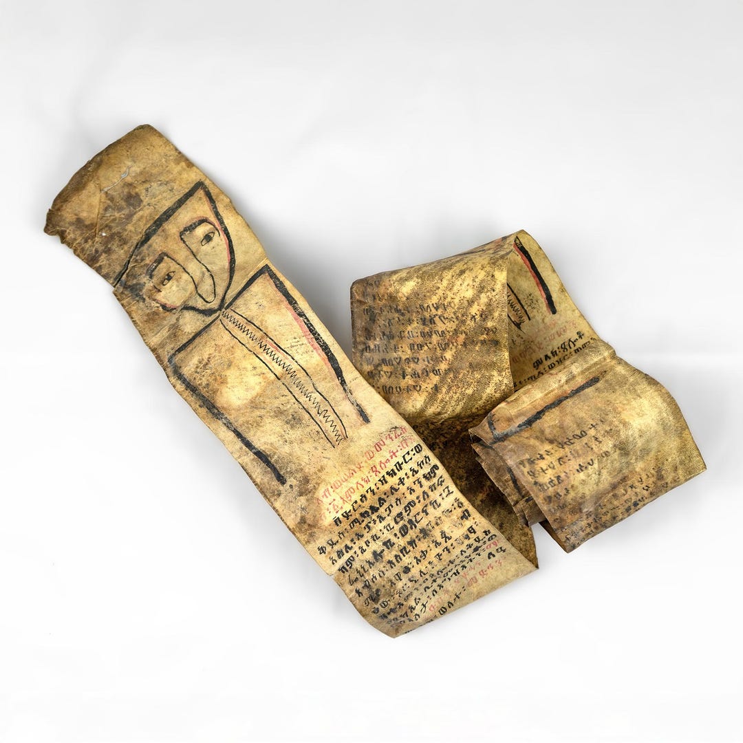 Ethiopian Magic Scroll on Parchment – Ge’ez Script With Protective ...