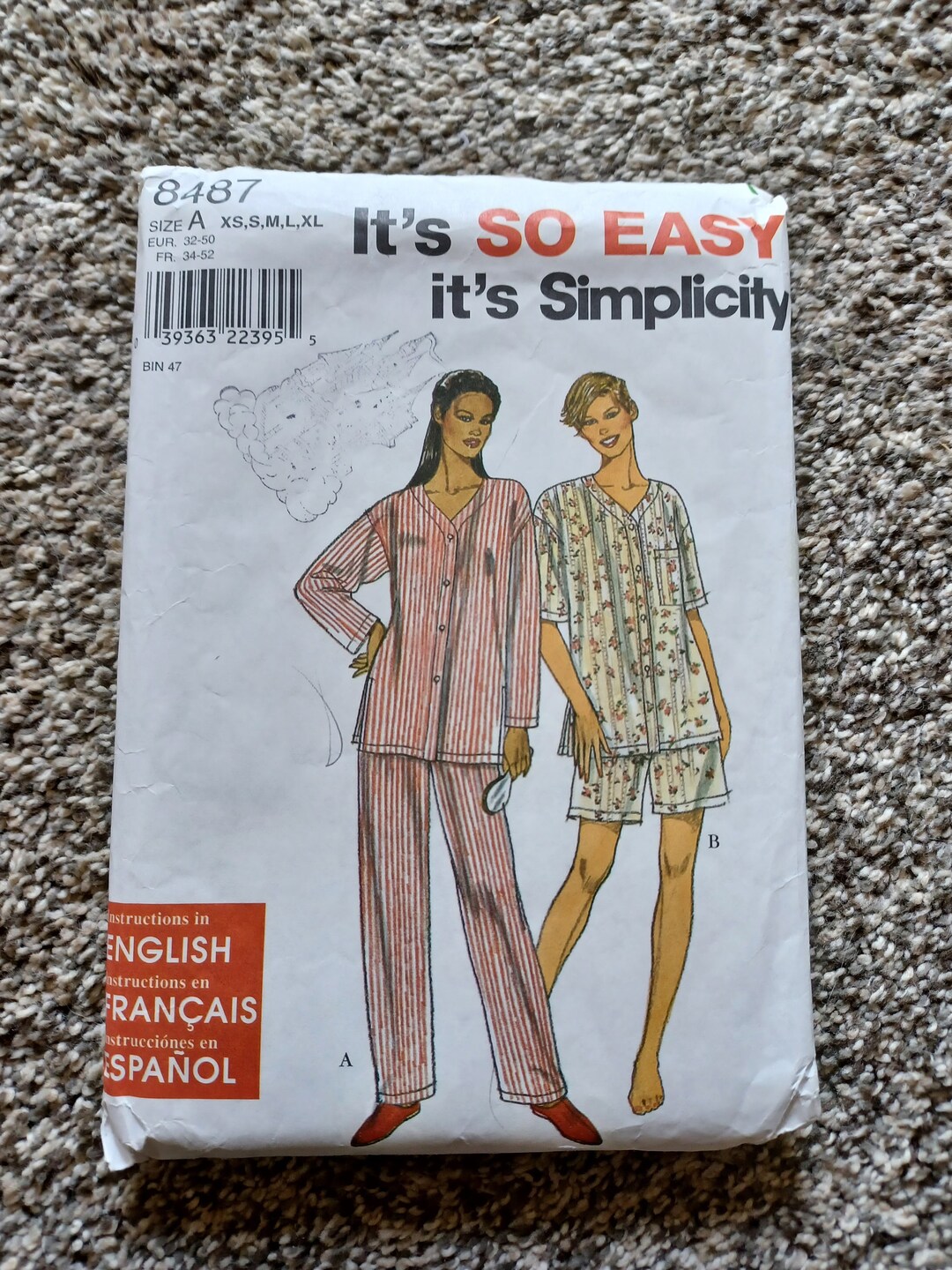 Vintage Simplicity 8487 Pattern Sleepwear Top and Pants Miss Sizes XS ...