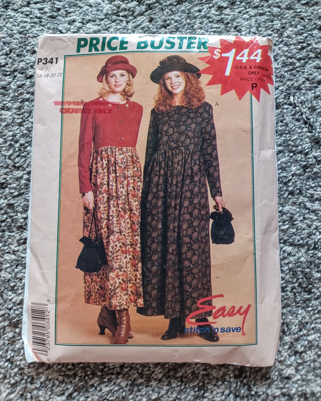 Stitch N Save by Mccalls P341 Pattern Long Sleeved Dress Miss Sizes 16 ...