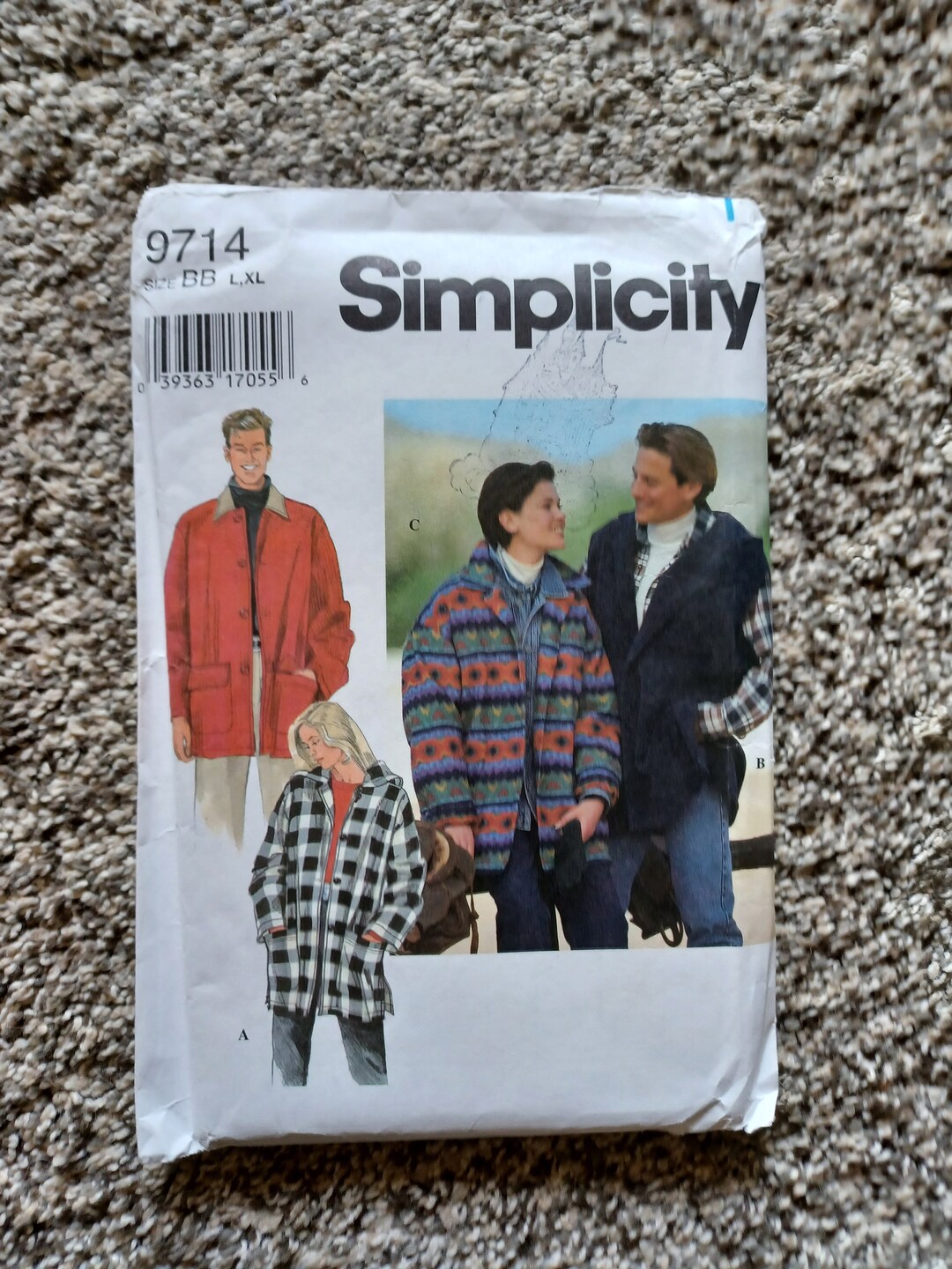 Vintage Simplicity 9714 Pattern Unlined Jacket Unisex Adult Sizes LG 42 ...