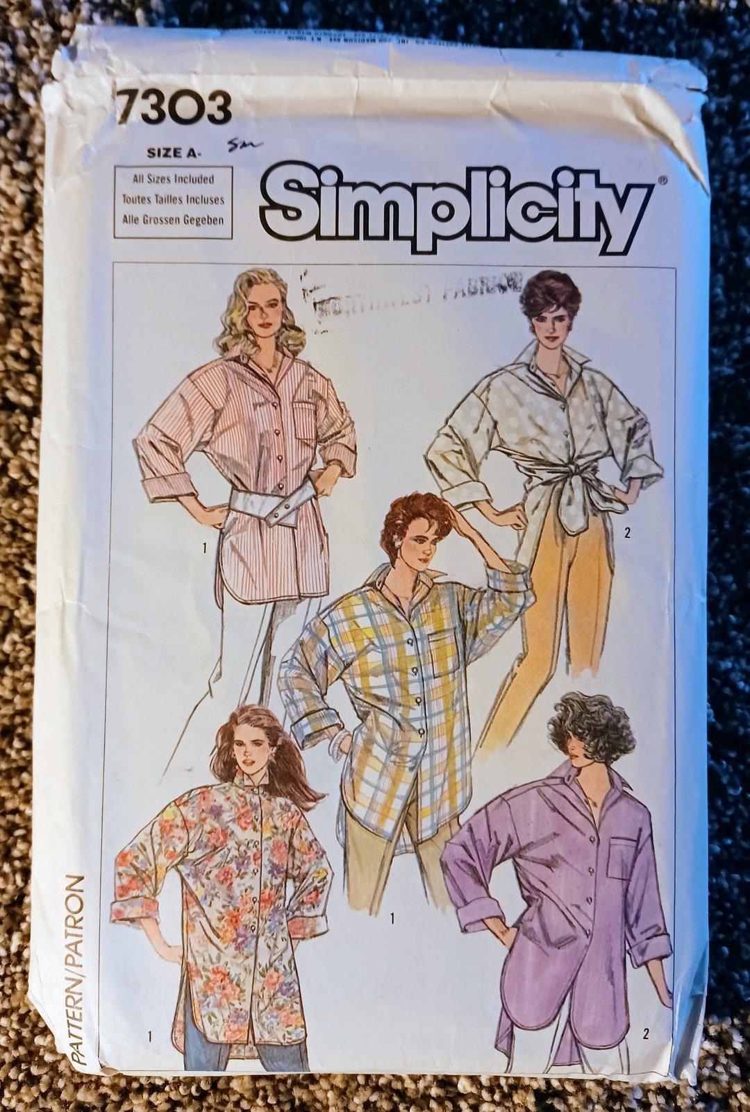 CLEARANCE Simplicity 7303 Pattern Button Down Big Shirt Miss Size Small ...