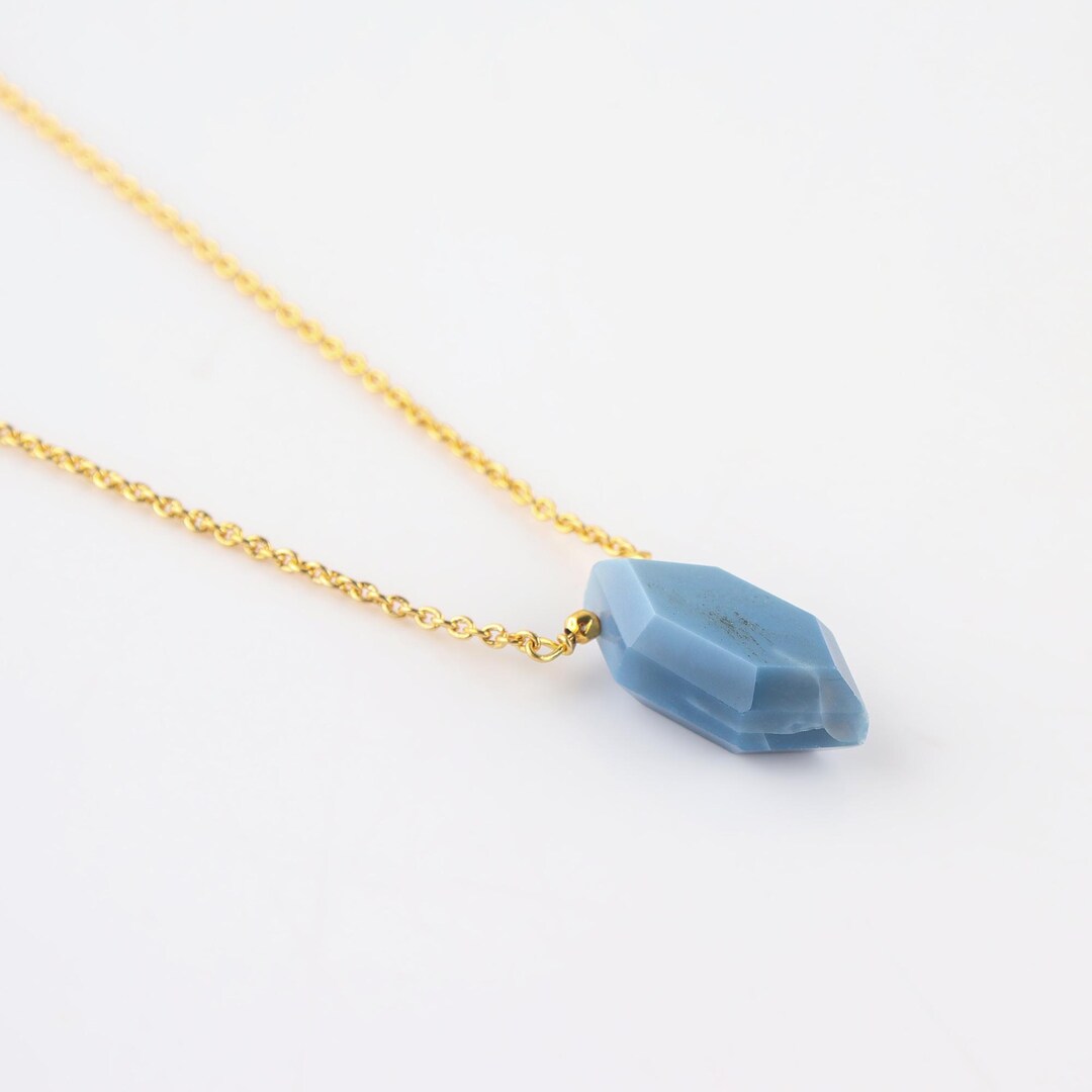 Natural Blue Opal Fancy Hexagon Shape Necklace, Polished Gemstone ...