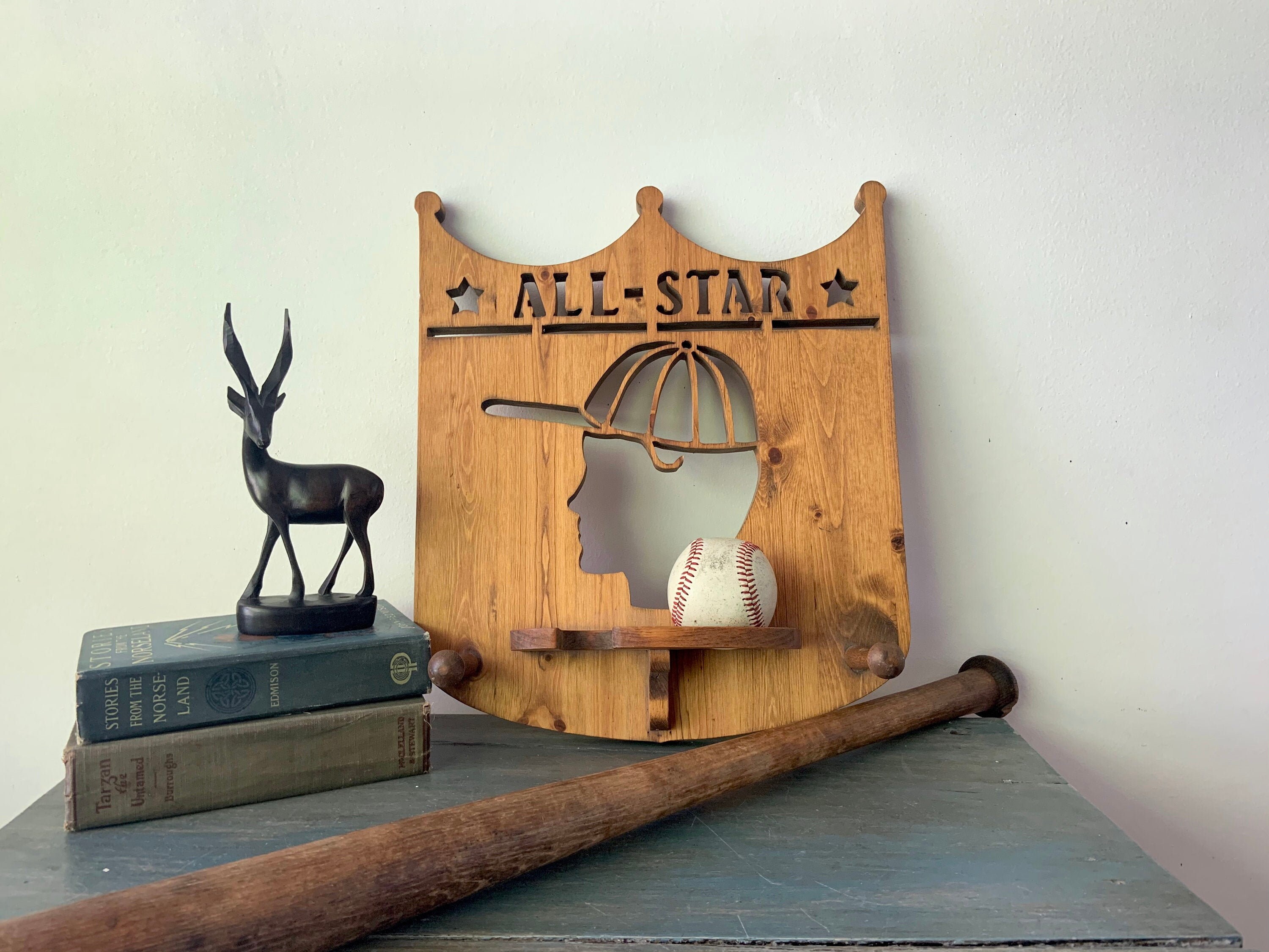 Baseball & Bat Holder Vintage Wooden Baseball Display Rack | Etsy