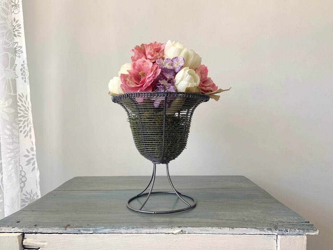 DRAHTKORB ÜBERTOPF: Vintage Blumenkorb Drahtkorb Obstschale aus Draht Drahtschale Metallkorb ...