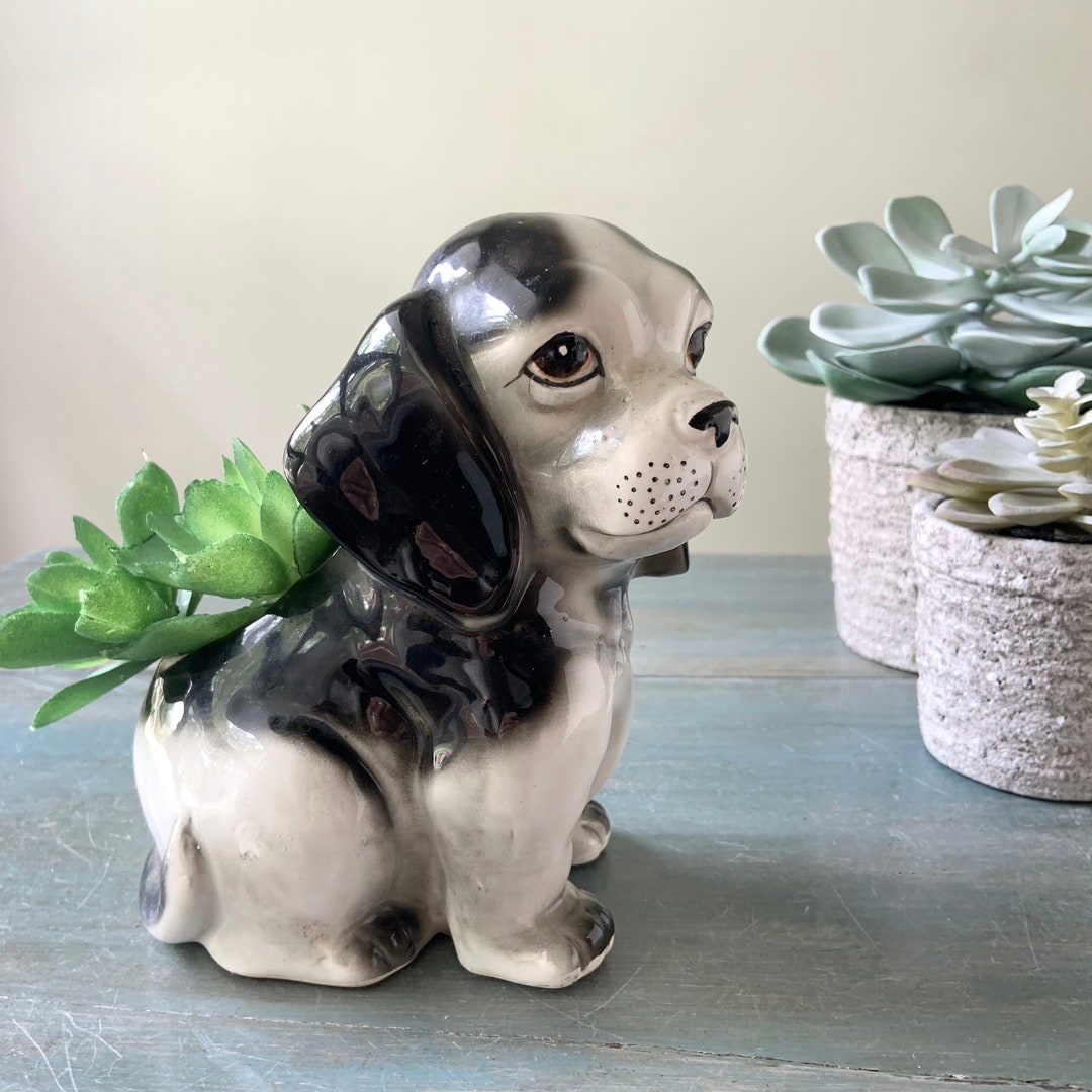 ADORABLE PUPPY PLANTER: Indoor Planter Pot Vintage Black & White Cocker ...