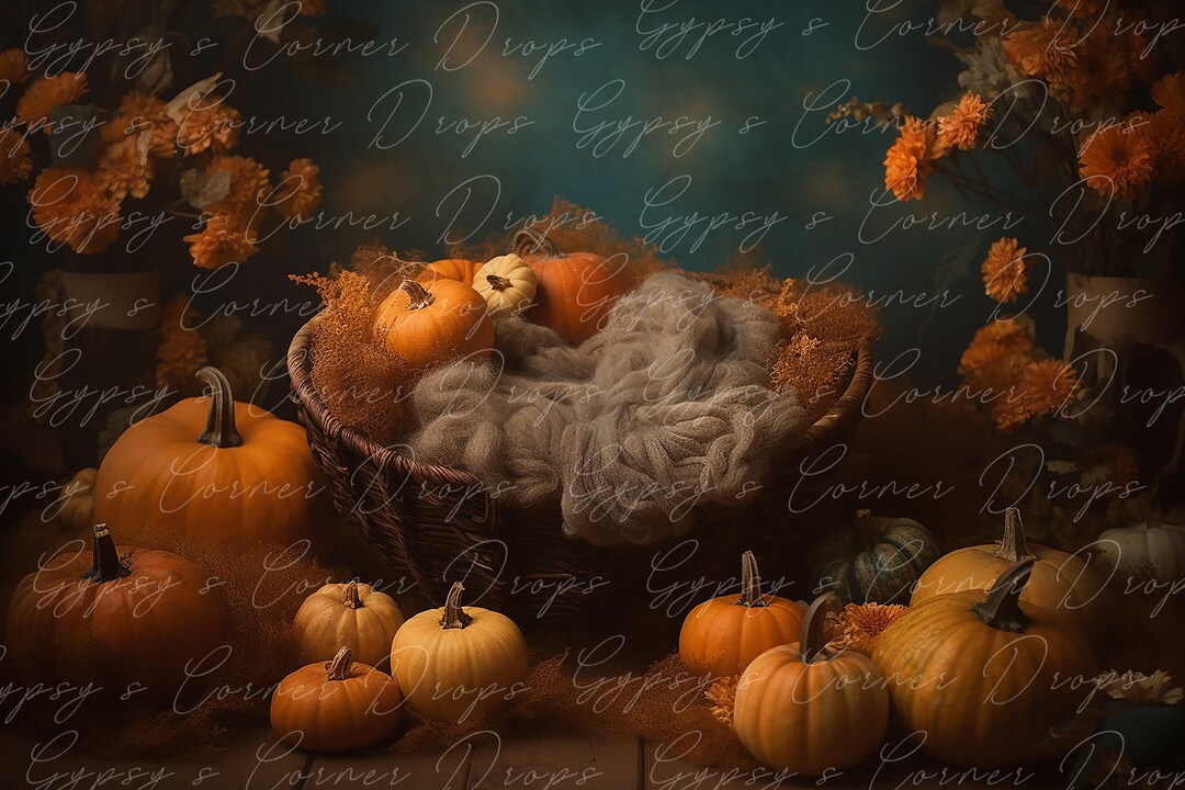 Newborn Digital Backdrops Halloween and Fall Autumn Themed Basket for a ...