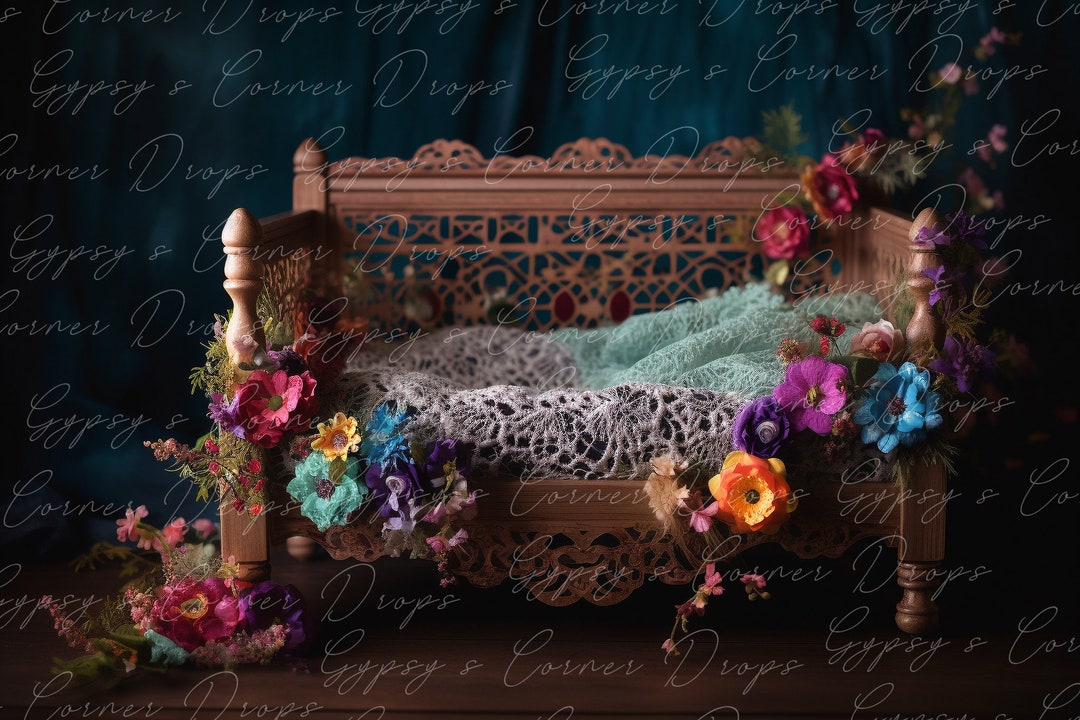 Newborn, Digital Backdrop, Digital Background, Baby, Girl, Bed, Flowers ...