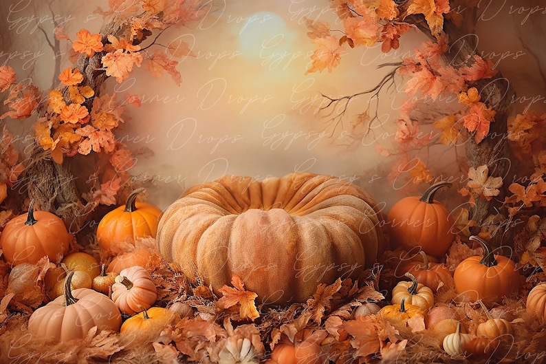 Newborn Digital Backdrops Halloween and Fall Autumn Themed Bed for a ...