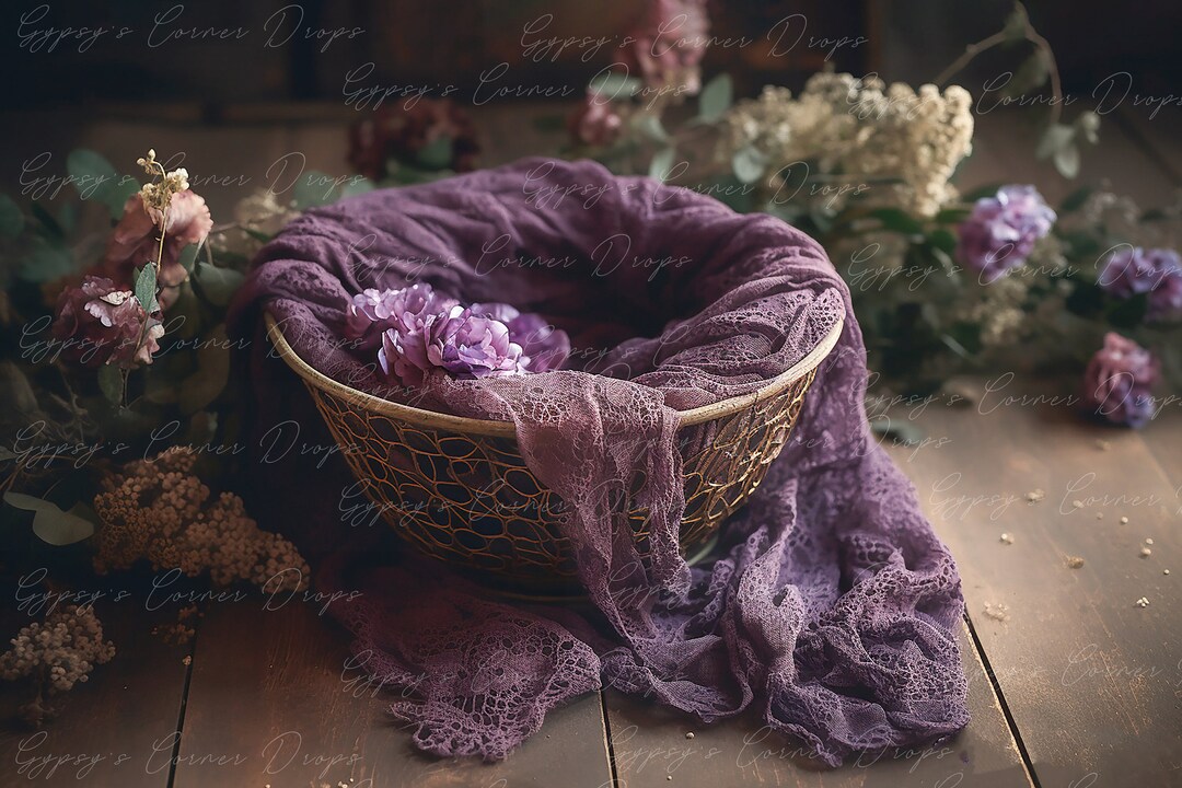 Newborn, Digital Backdrop, Baby, Boy, Girl, Floral, Purple, Lace ...