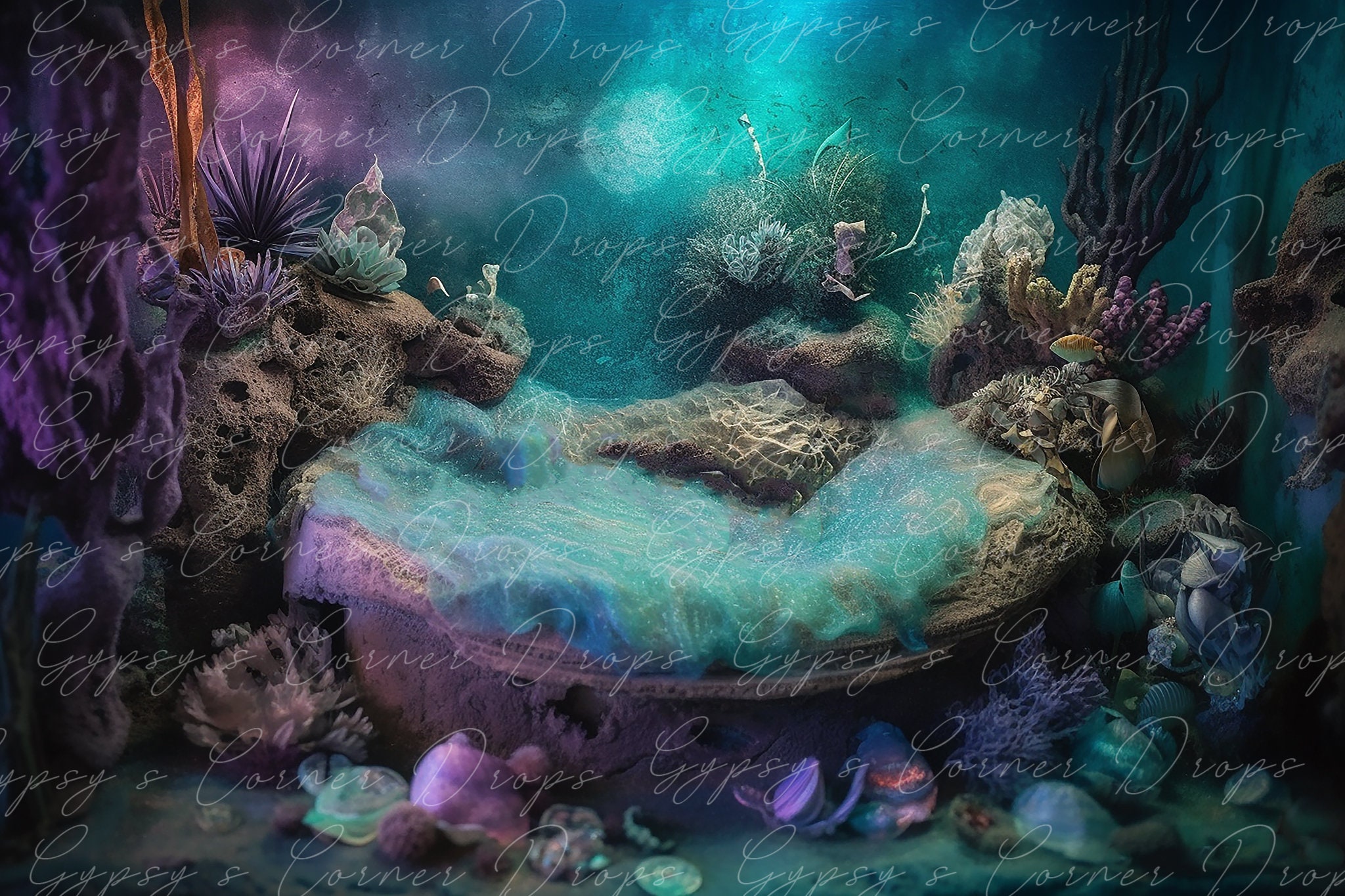 Newborn, Digital Backdrop, Digital Background, Baby, Girl, Mermaid, Bed ...
