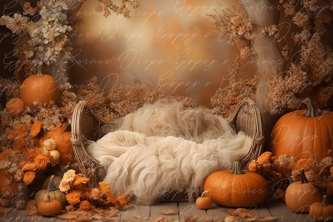 Newborn Digital Backdrops Halloween and Fall Autumn Themed Bed for a ...