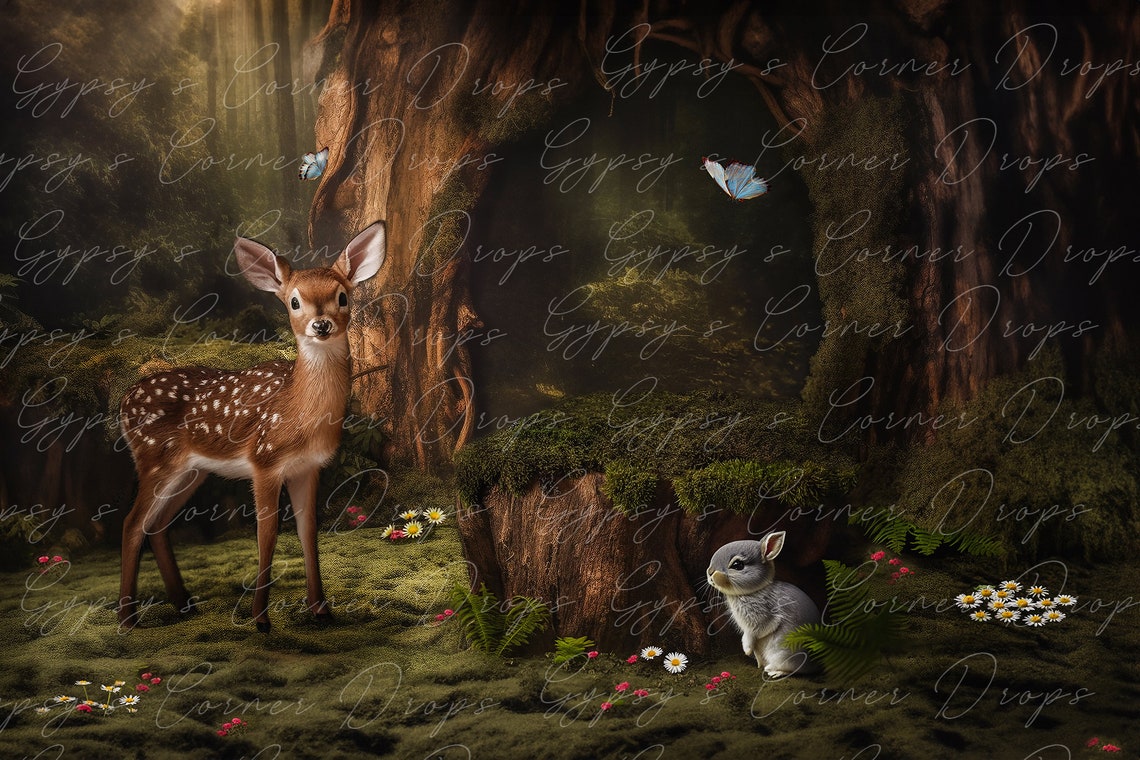 Bambi Inspired Newborn Digital Backdrop for a Baby Boy or Girl Set in ...