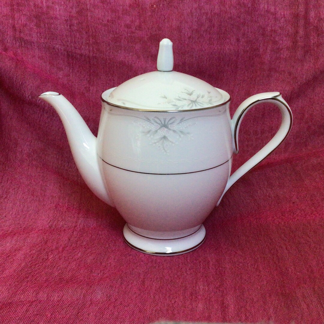 Vintage Noritake Teapot: Silk Ribbons Pattern, Silver Accents - Etsy