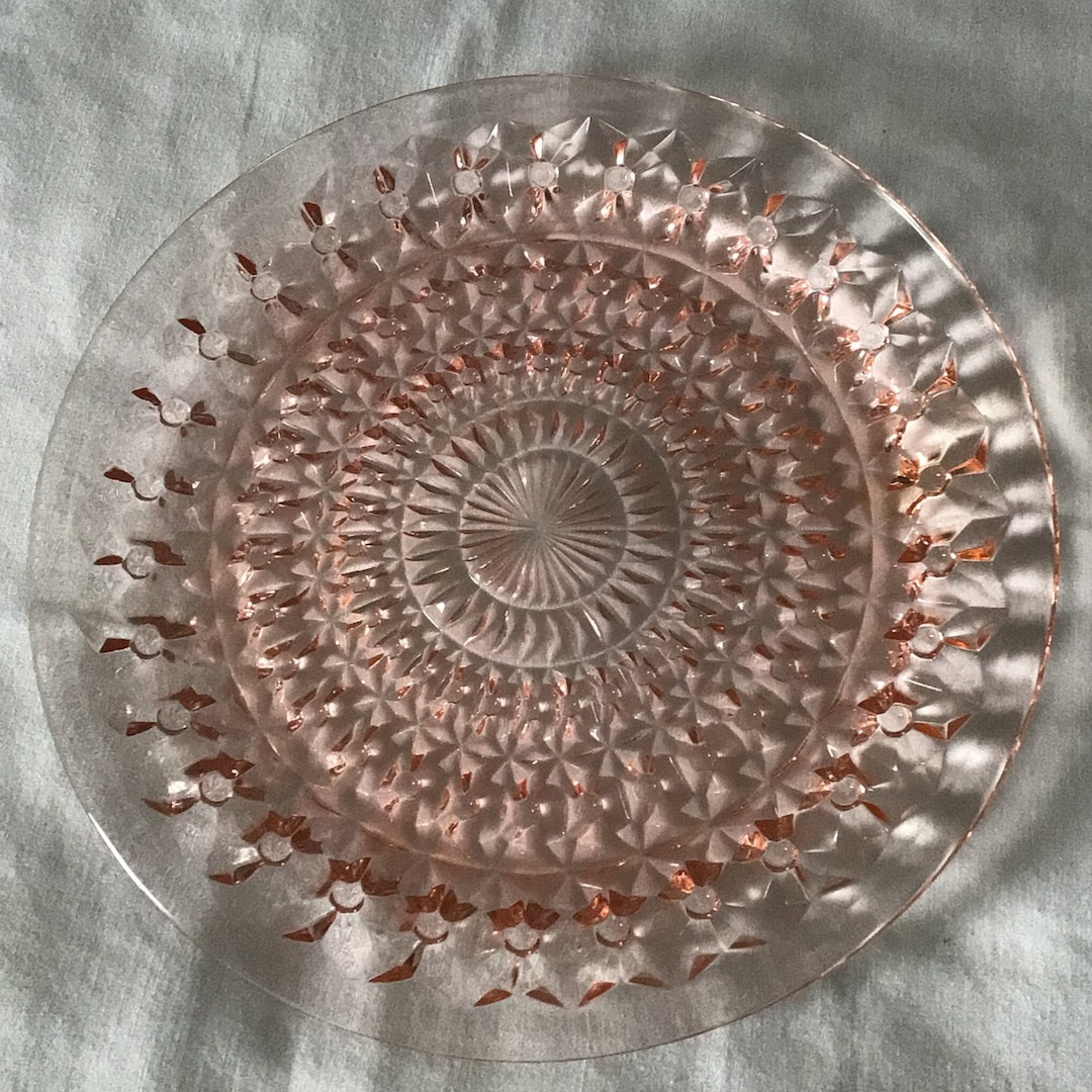 Pink Depression Glass Plate, Buttons and Bows by Jeanette Glass CO - Etsy