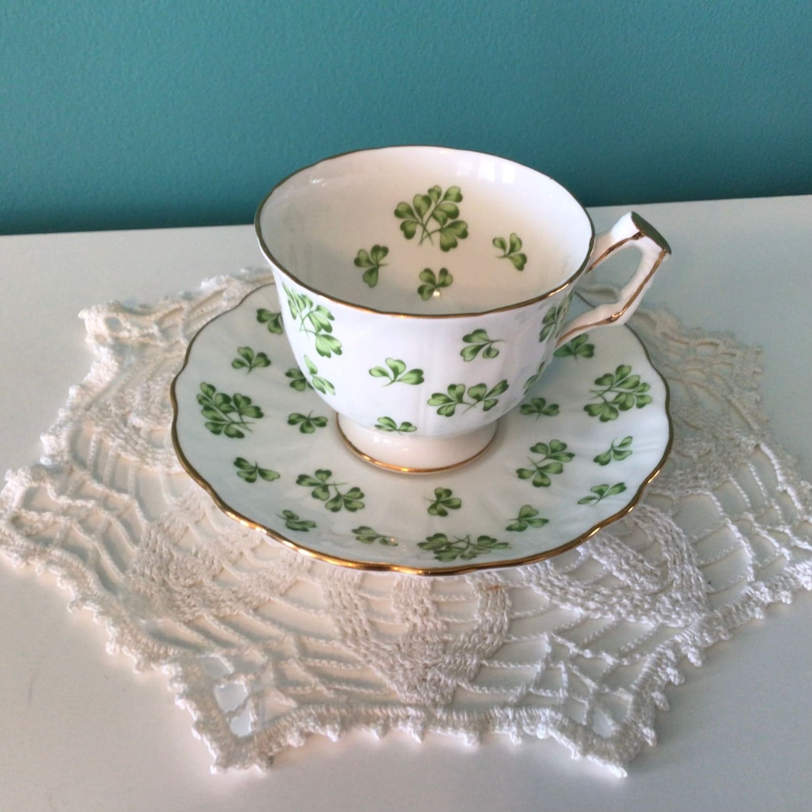 Shamrock pattern Aynsley bone china cup & saucer set | Etsy