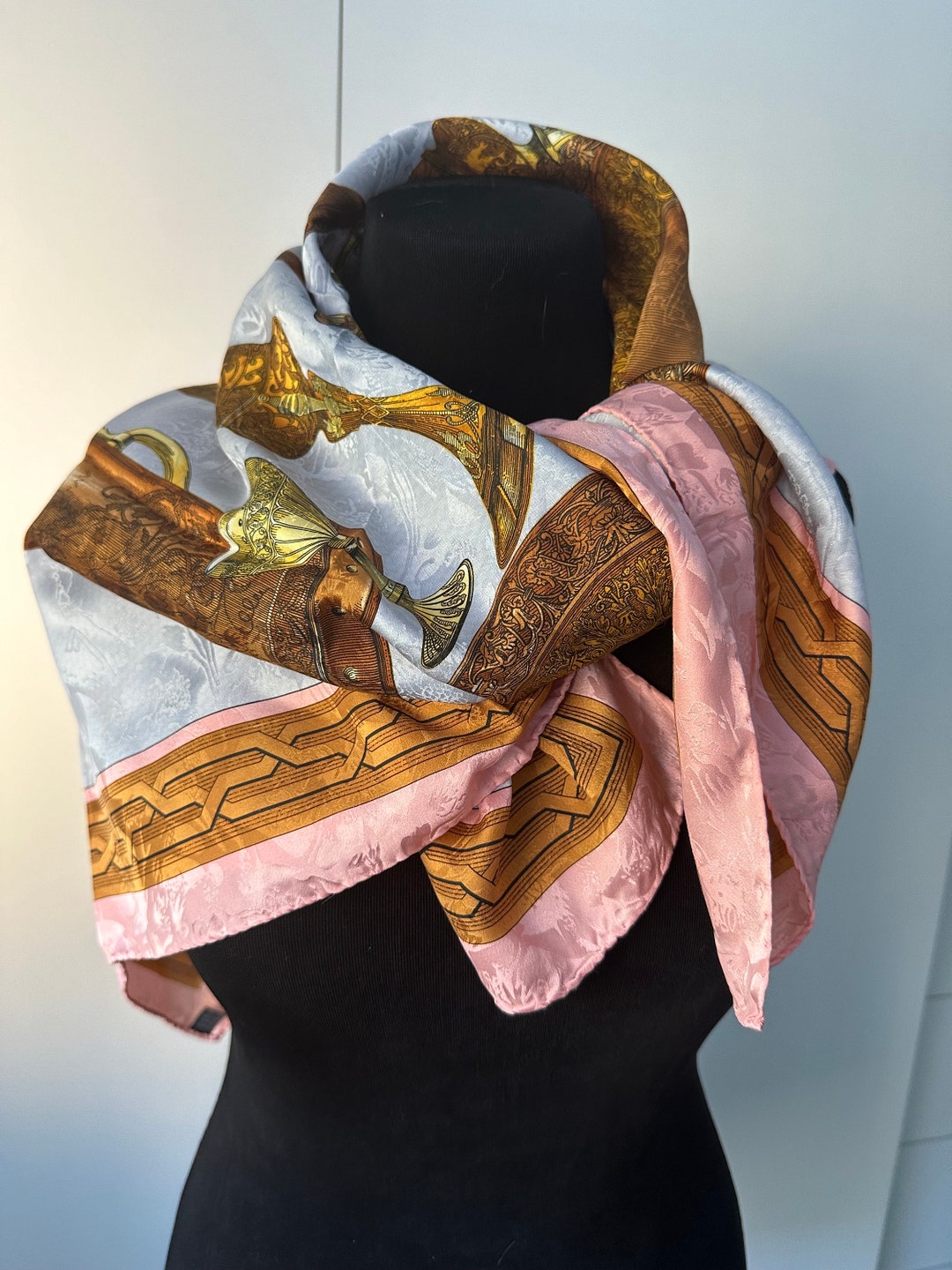 Antique Vases Print Pink Gold Silk Scarf - Etsy