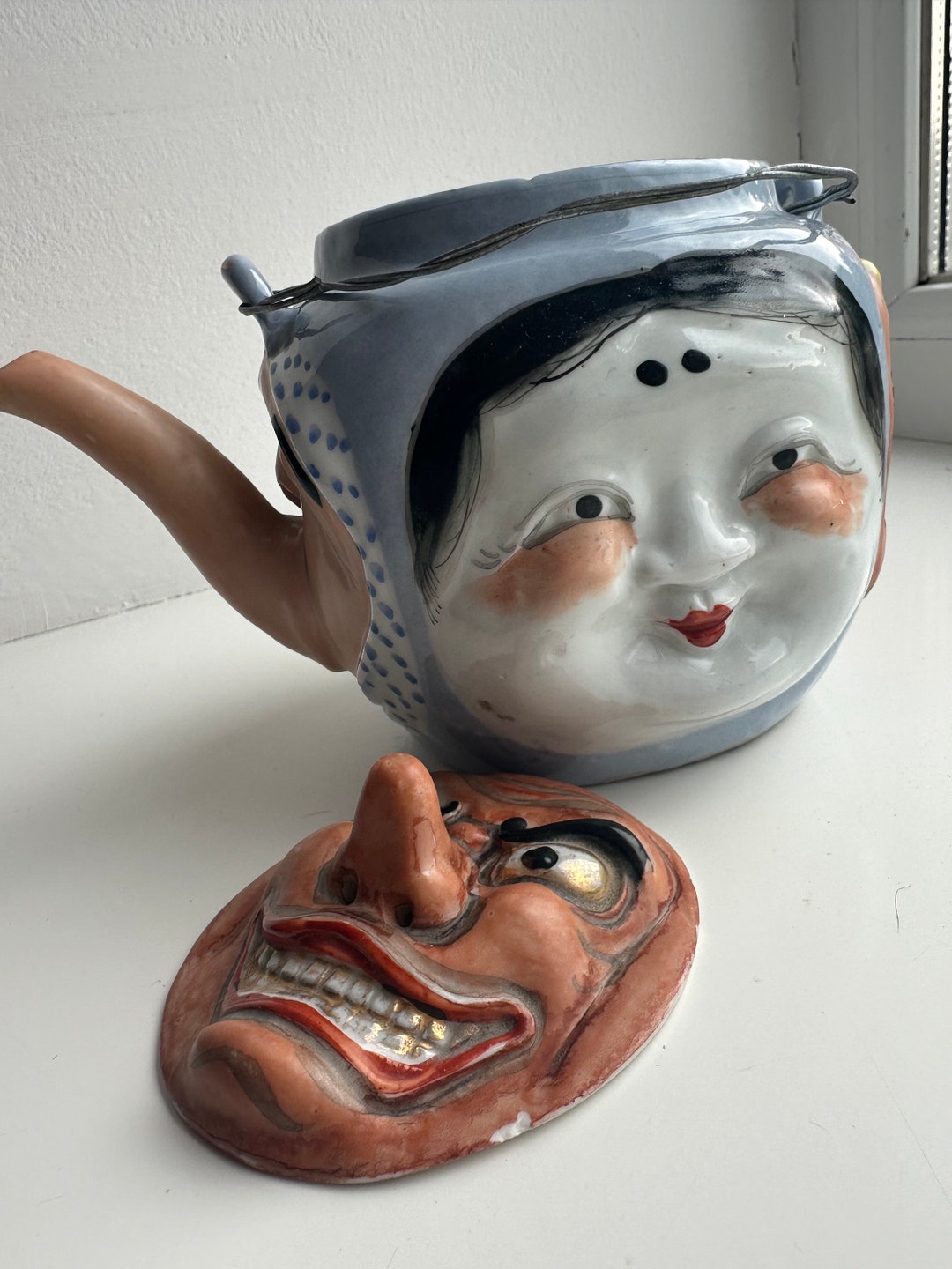 Antique Japanese Teapot Banko Pottery Mask Faces Asian Art 1880-1920 - Etsy