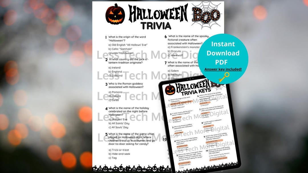 Halloween Trivia Printable Halloween Trivia Game Spooky Fall Holiday ...