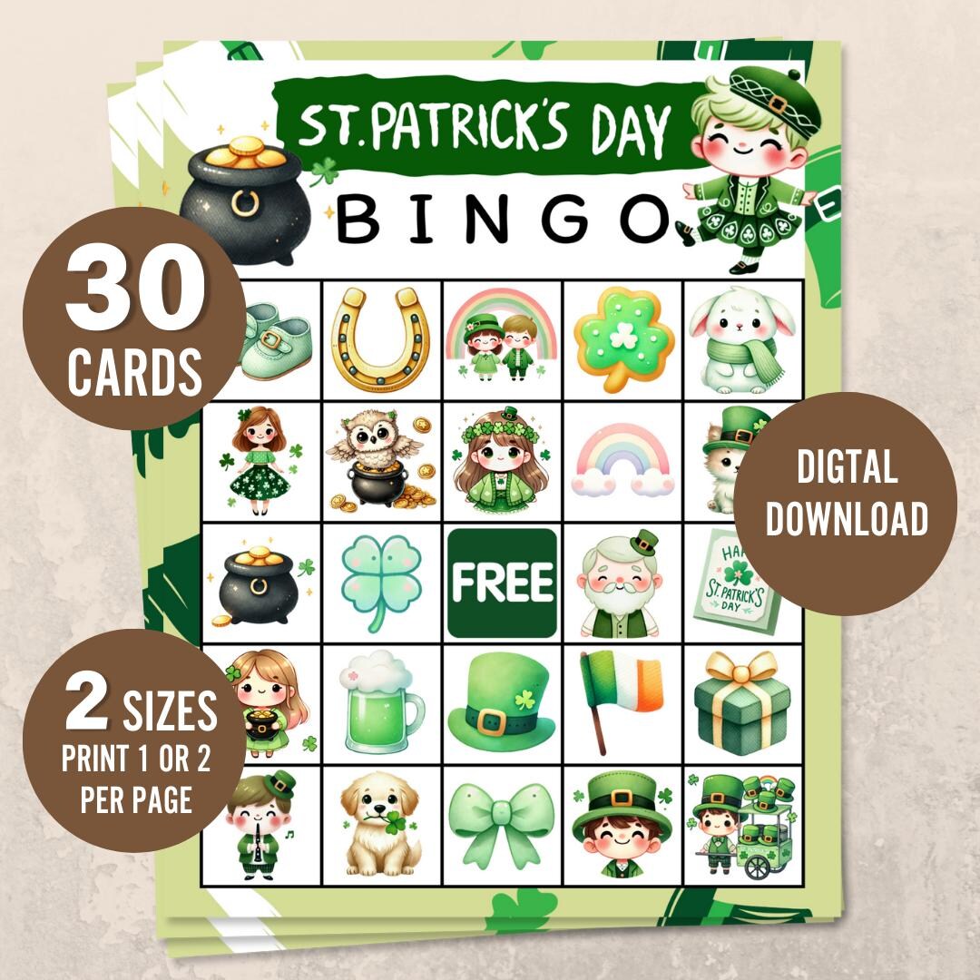 St. Patrick’s Day Bingo Game, Printable Holiday Bingo Cards, Fun Family ...