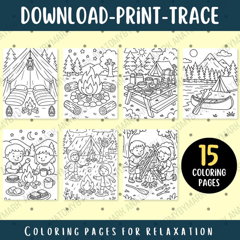 Camping Coloring Pages for Kids: 15 Adventure Sheets (digital Download ...