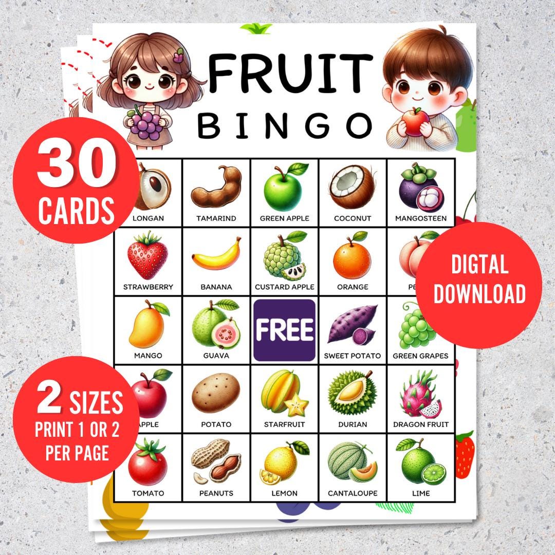 Fruit Bingo Printable Game, Fun Learning Activity, Kids Educational ...
