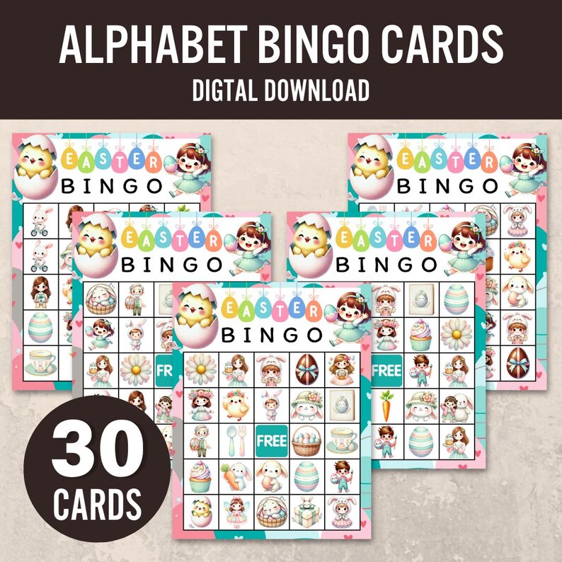 Easter Bingo Game Printable, Cute Bunny Bingo Cards, Easter Activity ...