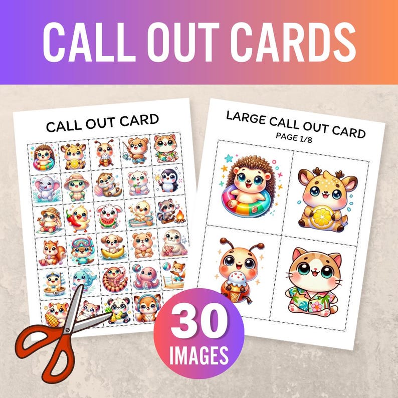 Summer Bingo Game Printable, Cute Animal Bingo Cards, Kids Summer ...