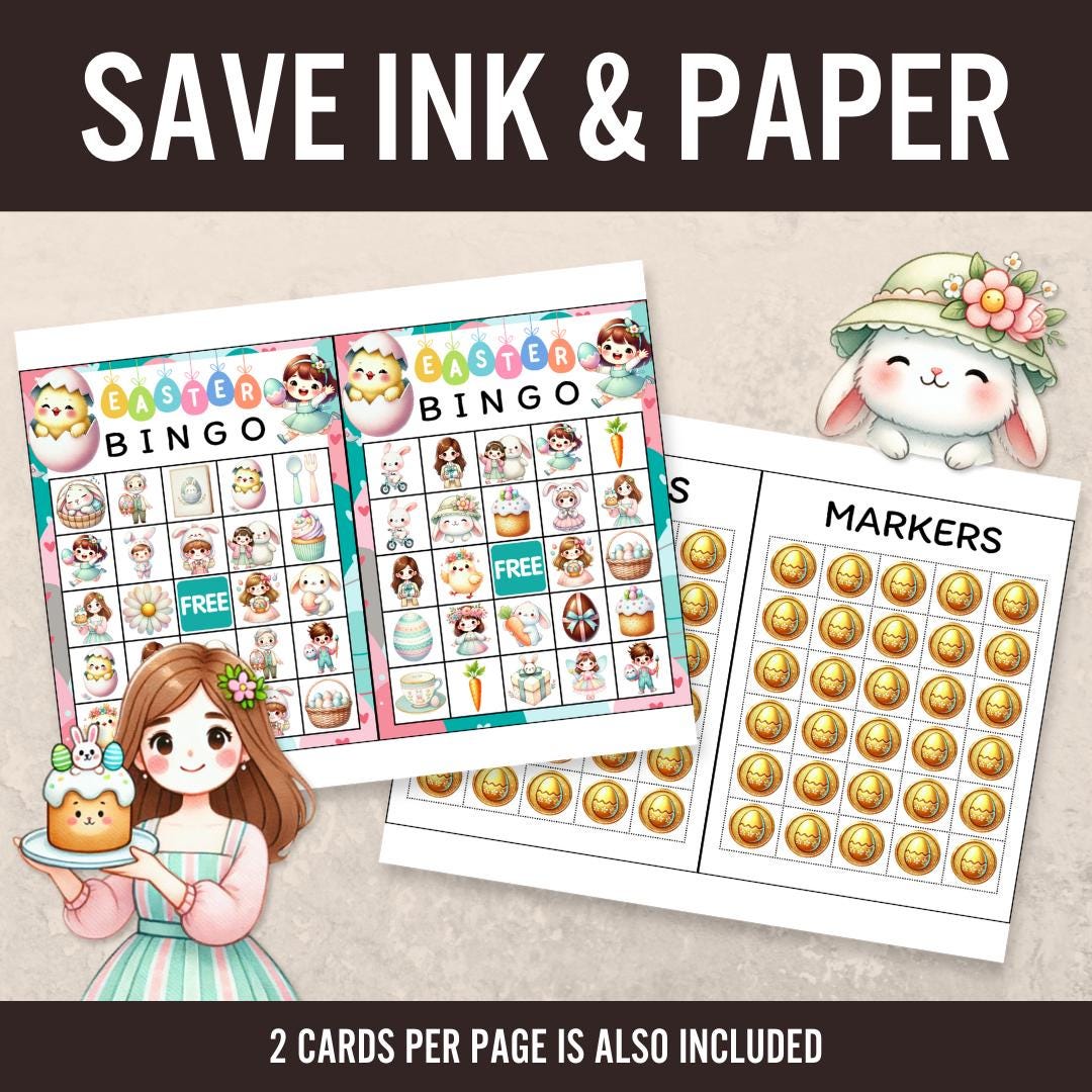 Easter Bingo Game Printable, Cute Bunny Bingo Cards, Easter Activity ...