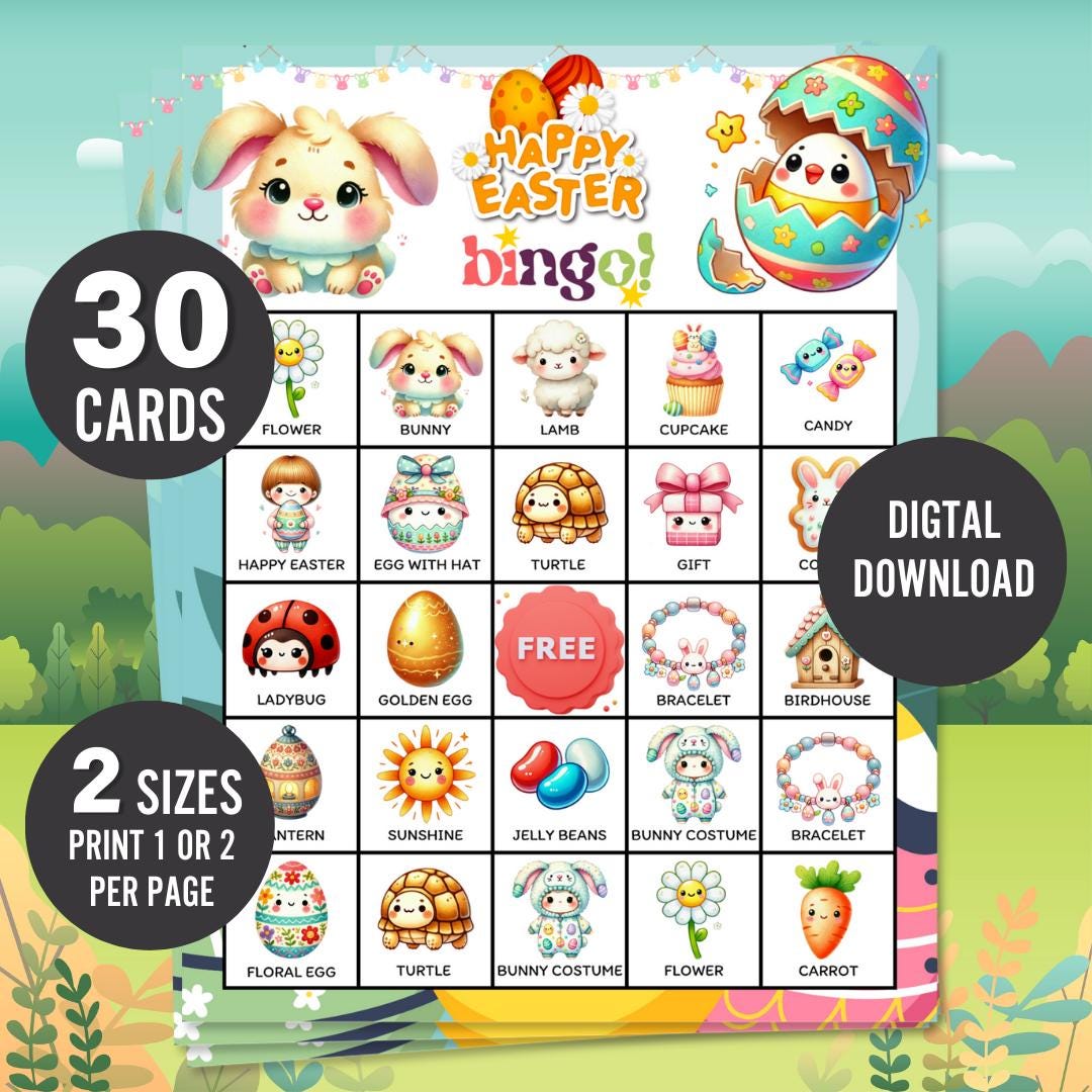 Easter Bingo Printable Game, Cute Bunny Bingo Cards, Kids Party ...