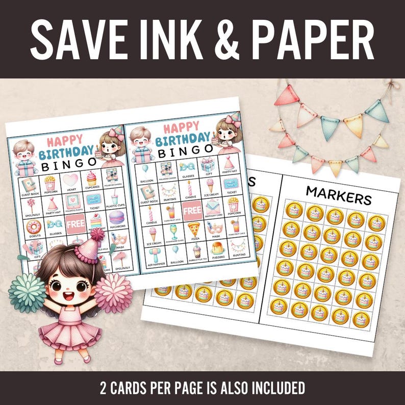 Birthday Bingo Game Printable, Cute Party Bingo Cards, Kids Birthday ...