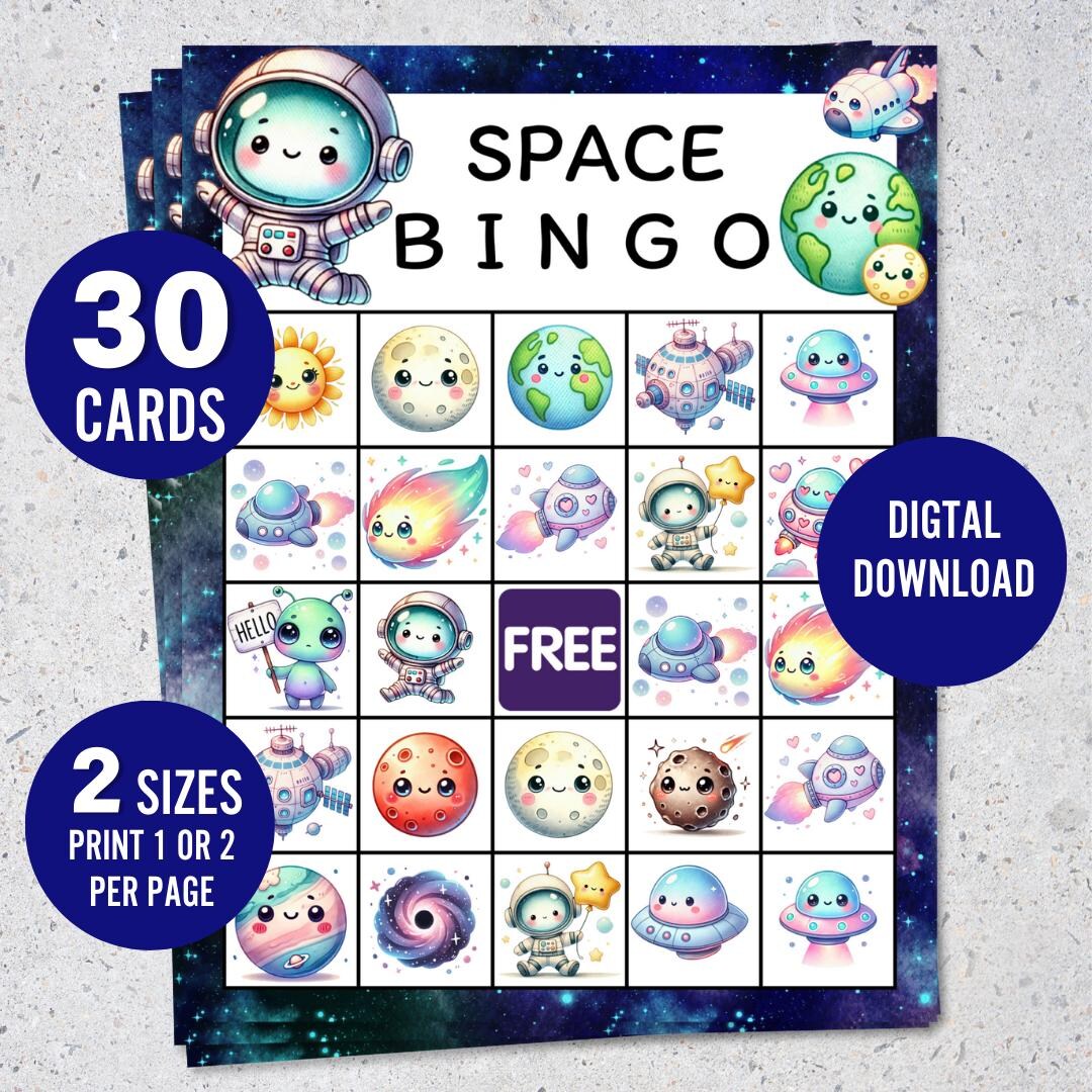Space Bingo Game, Printable Galaxy-themed Bingo Cards, Fun Outer Space ...