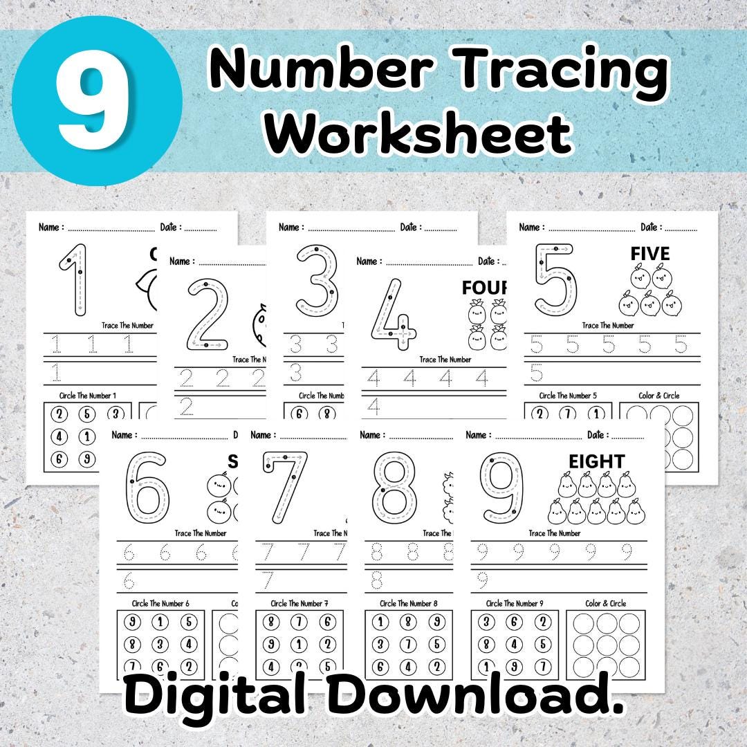 Number Tracing Worksheets for Kids | Printable 1-9 Practice Sheets ...