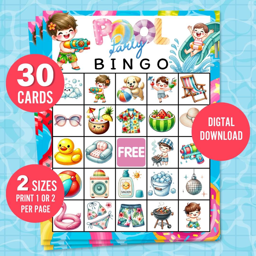 Pool Party Bingo Game | Summer Bingo Printable | Fun Kids Party Game - Etsy