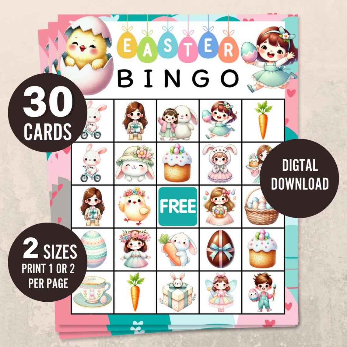Easter Bingo Game Printable, Cute Bunny Bingo Cards, Easter Activity ...