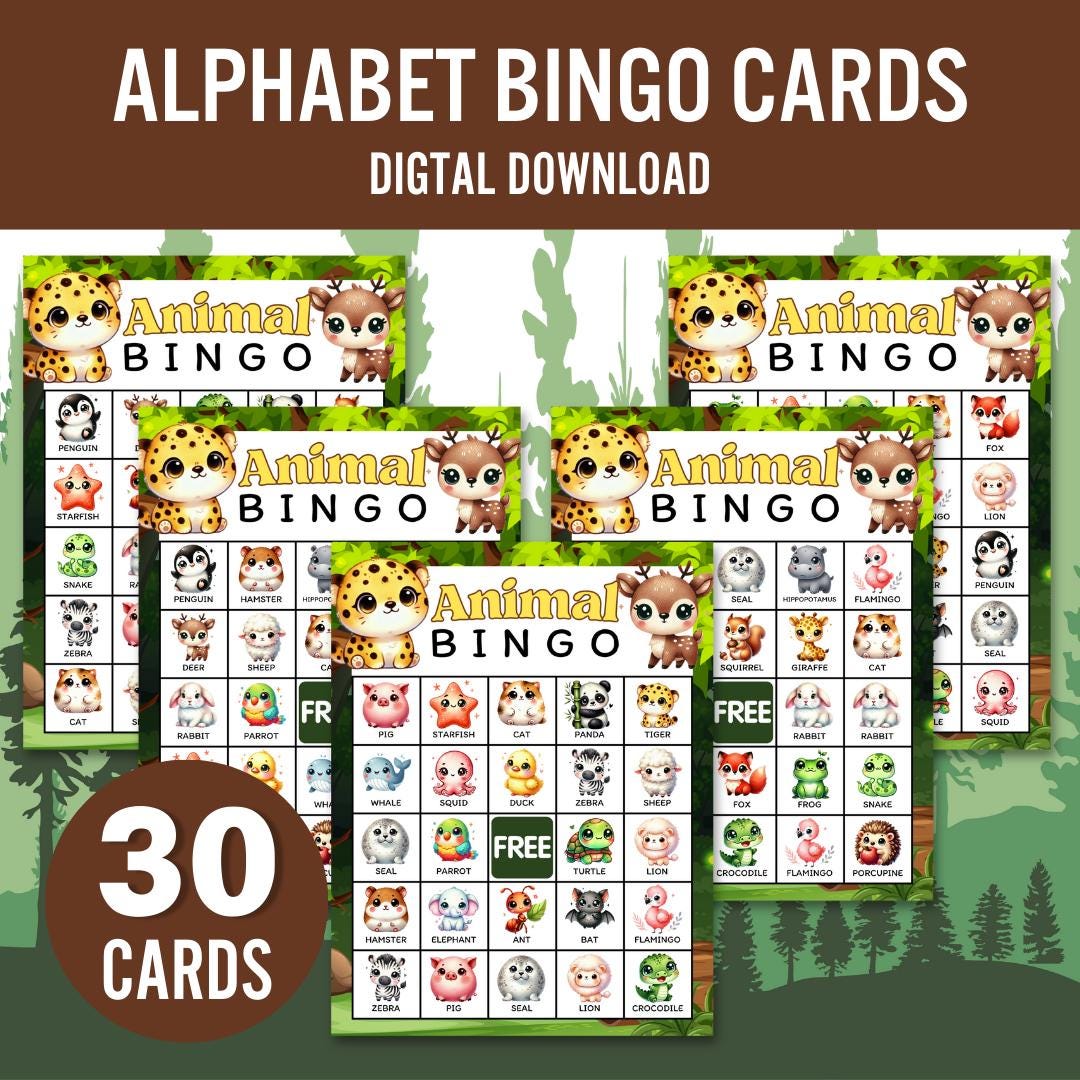 Animal Bingo Game Printable | Cute Animal Bingo Cards | Kids Party Game ...