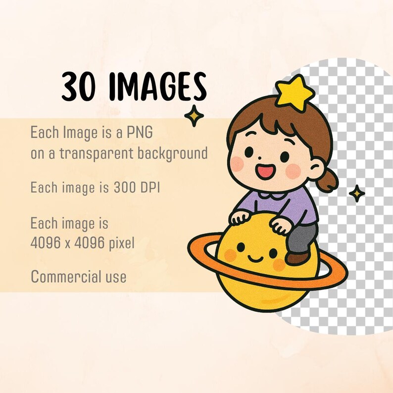 Cute Space Clipart PNG Set, 30 Kawaii Astronaut Alien Moon Elements ...