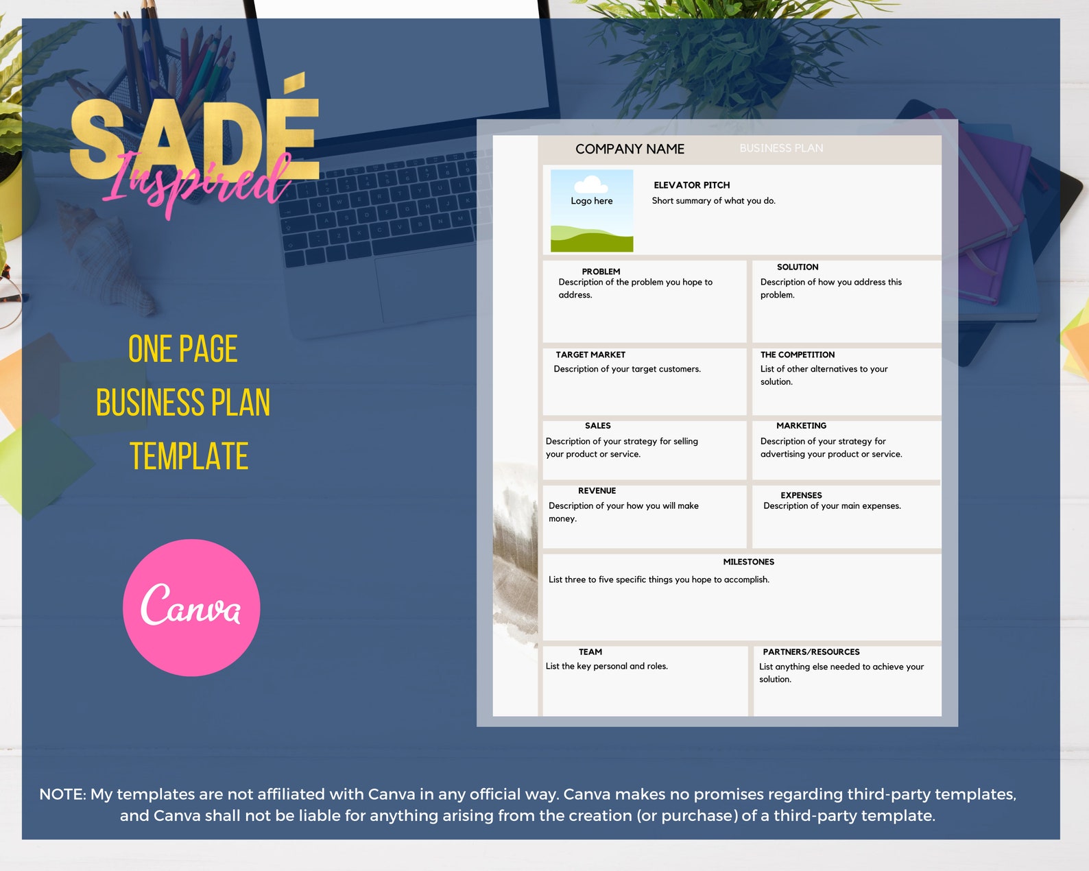 One Page Business Plan Template for Small Business Owners, Freelance ...