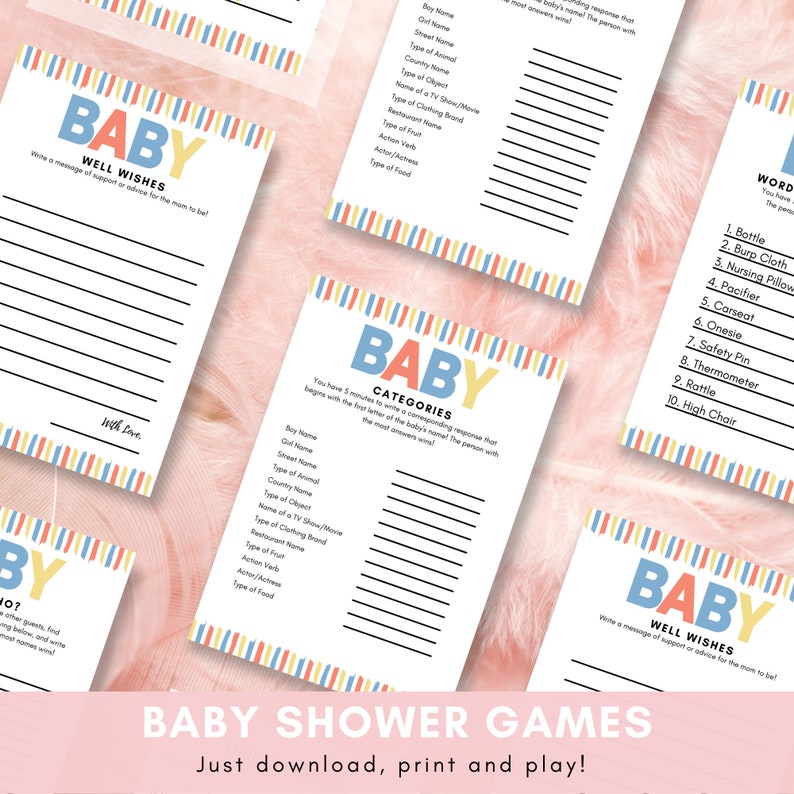 Baby Shower Game Bundle: Colorful & Classic Fun for Everyone! - Etsy